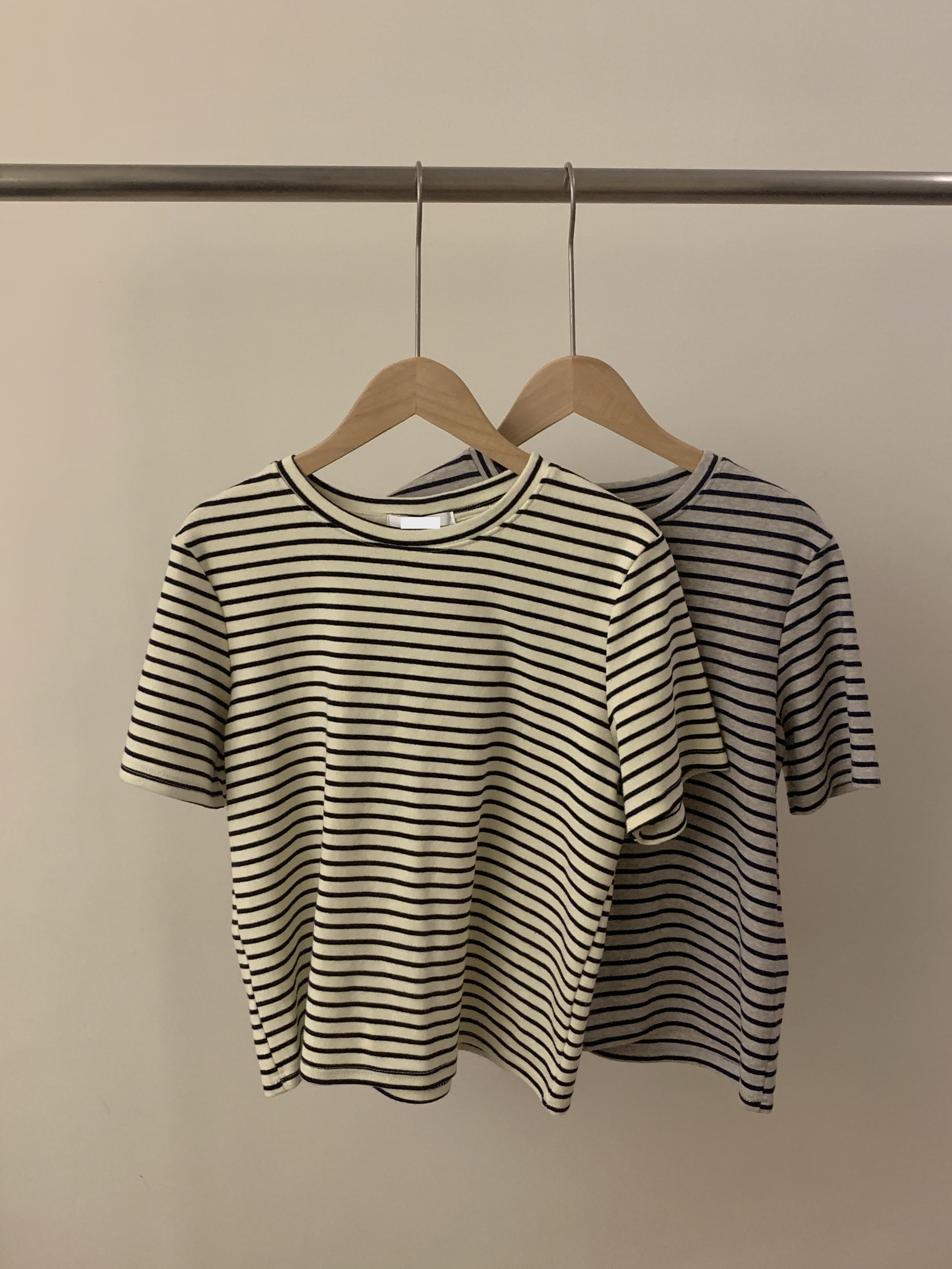 MIGNON.155 條紋萬歲！正肩圓領tee(2colors) | 蝦皮購物