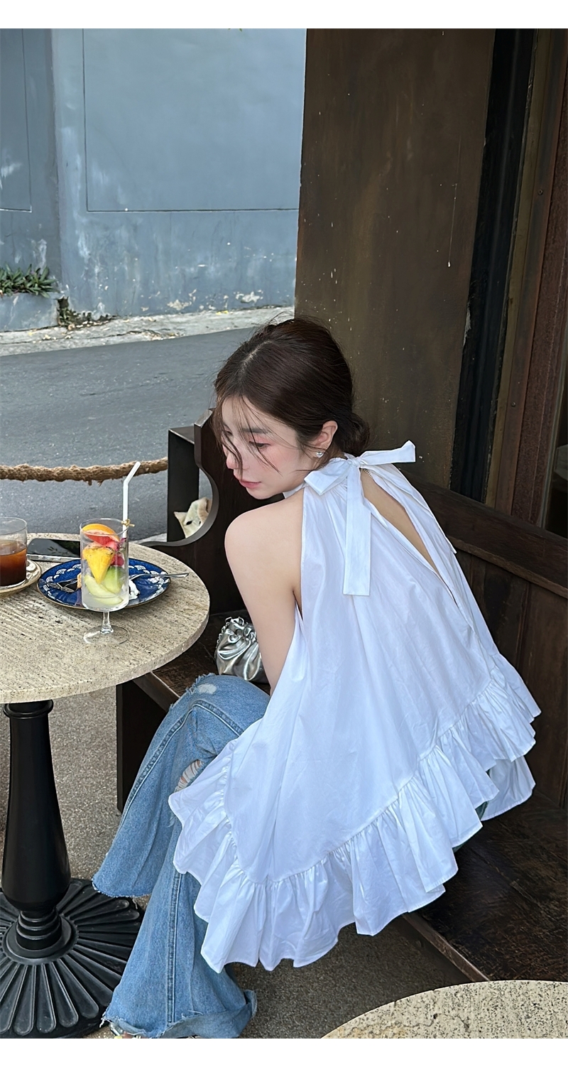 【PAPI】法式美背掛脖削肩上衣 春夏新款韓系INS休閒百搭露肩無袖荷葉邊削肩背心上衣 女裝批發價 【8919】 | 蝦皮購物