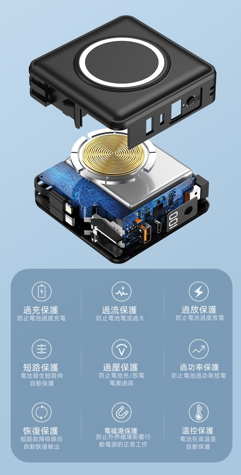 現貨【3C行動電源 100WH】充電器行充電源 30000mAh 行動充電器 66W快充 自帶線行充 磁吸行動電源大容量 | 蝦皮購物