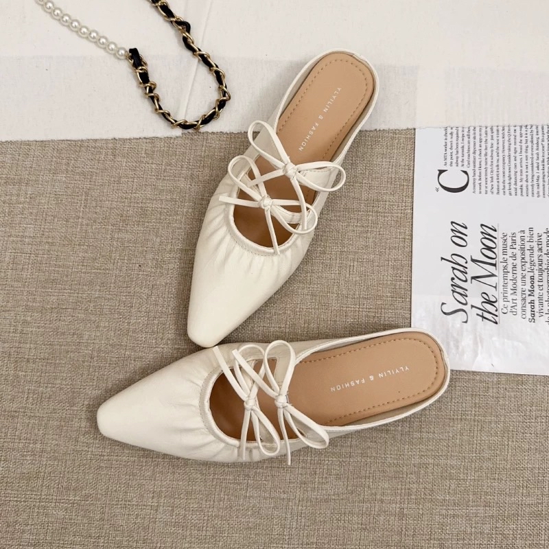 【Joyishoes】台灣出貨 穆勒鞋 偏小版 休閒懶人鞋 法式瑪麗珍鞋 平底半拖鞋 銀色半包鞋 蝴蝶結半包鞋#6588 | 蝦皮購物