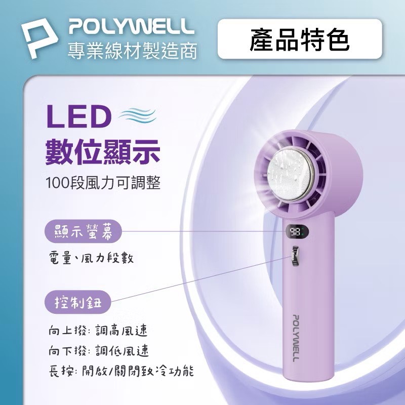 【隔日到貨-現貨】POLYWELL折疊式數顯冰敷風扇|100段風速|半導體致冷|冷敷降溫|Type-C充電|附掛繩 | 蝦皮購物