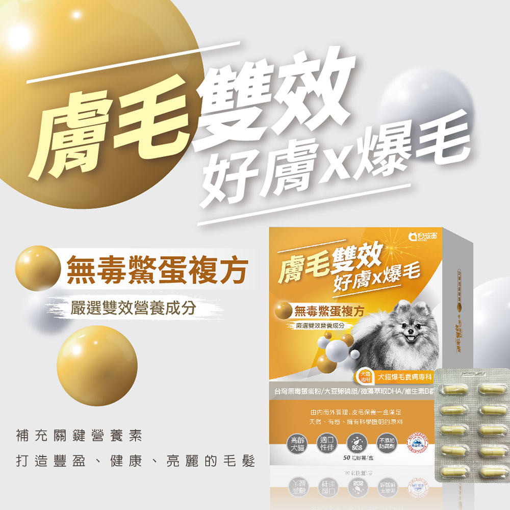 【毛孩寶PetPro】膚毛雙效爆毛膠囊 50粒/盒｜台灣無毒鱉蛋粉複方－嚴選雙效營養成分，補充關鍵營養素，純天然成分 | 蝦皮購物