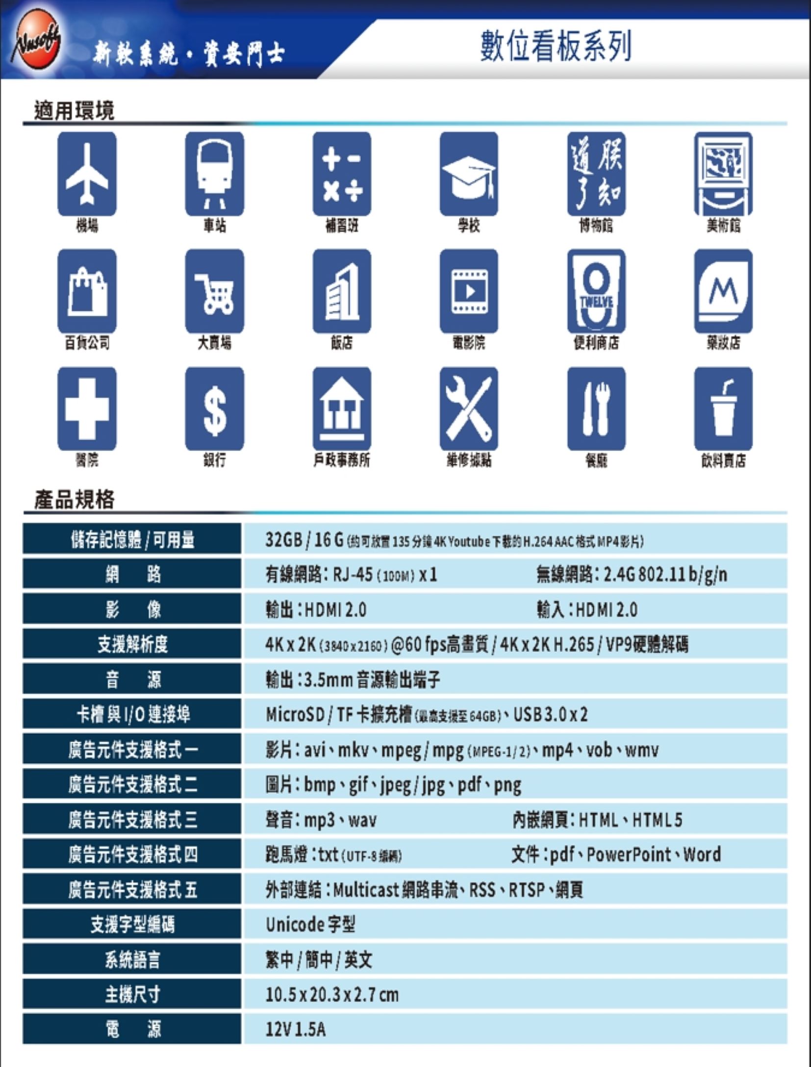 新軟 NUSOFT NDS-300A 4K複合式數位看板 播放機(多媒體播放器)(含稅) | 蝦皮購物