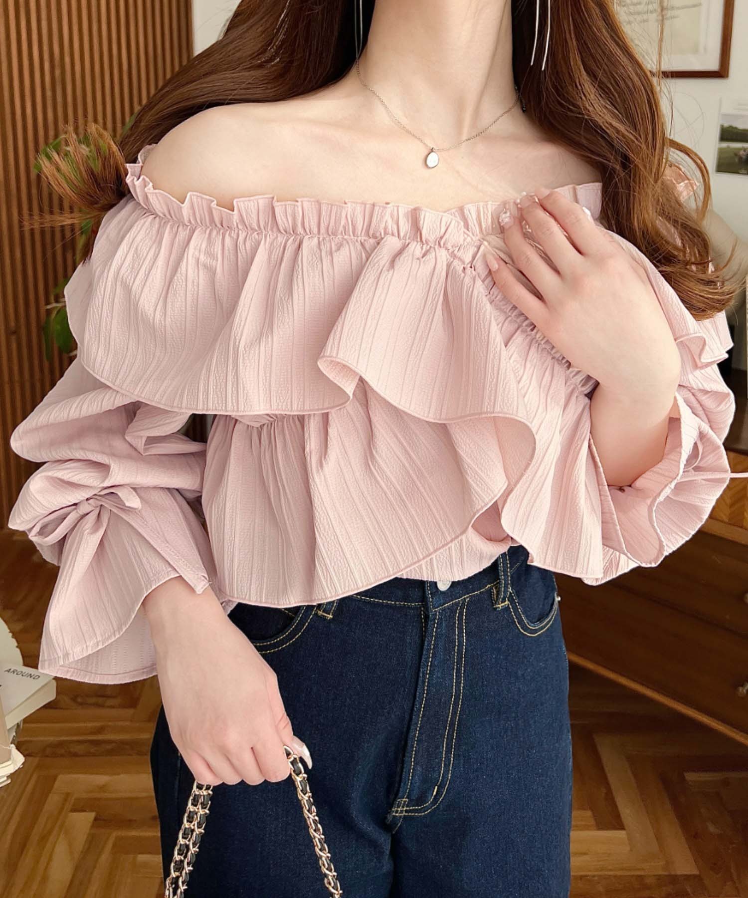 上秋冬新色 💟 ZOZO 2万枚突破款 💕 2way FLORA G*L Mome 喇叭袖 露肩 荷葉 蝴蝶結 | 蝦皮購物