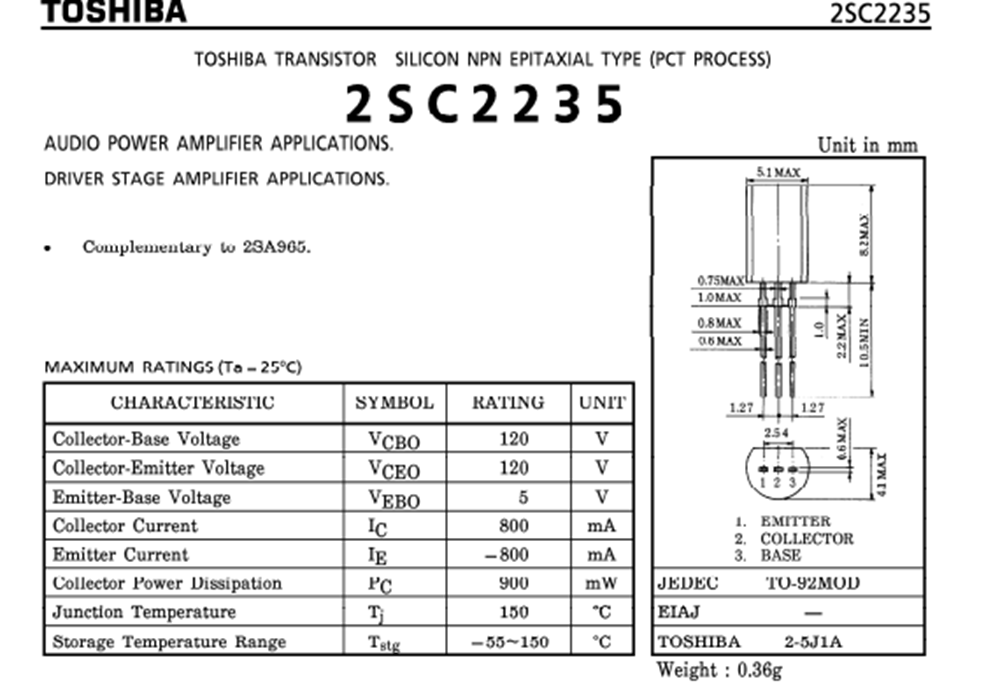『正典UCHI電子』日本東芝 2SA965 2SC2235 NPN PNP 電晶體 原板庫存件 | 蝦皮購物