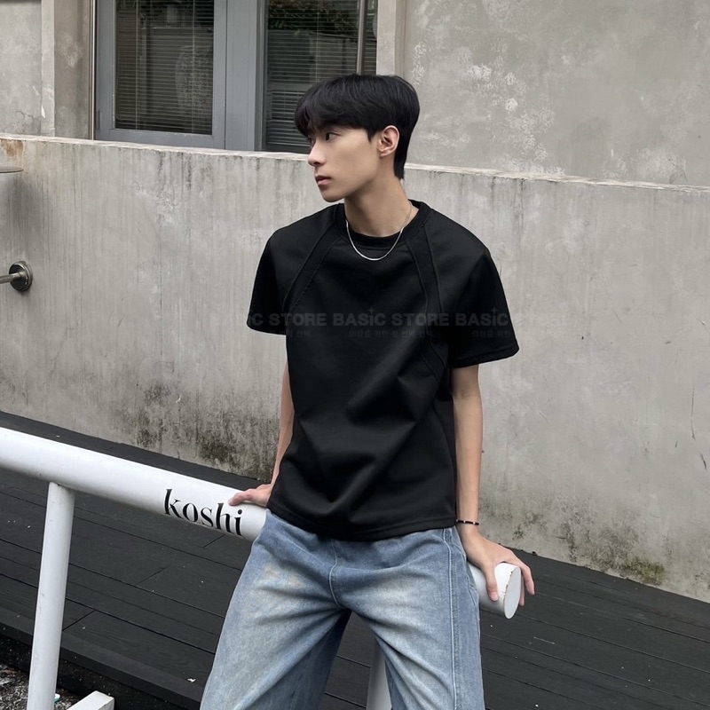 【BASIC】24H出貨｜韓系Clean fit 結構短T 實拍 Boxy版型 兩色 設計感 男女 百搭 超頂 修身 | 蝦皮購物