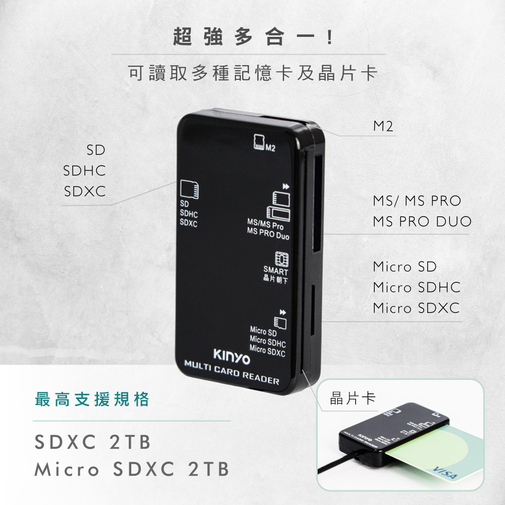 KINYO/耐嘉/多合一晶片讀卡機/KCR-6253/晶片卡/TF卡/SD卡/MS/CF/XD/報稅健保卡自然人憑證讀取 | 蝦皮購物