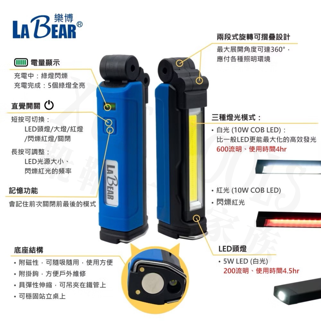 【現貨熱賣24H】工作燈 磁吸工作燈 手持工作燈 LaBear 手電筒 照明燈 維修 摺疊 充電 LED 露營 釣魚登山 | 蝦皮購物