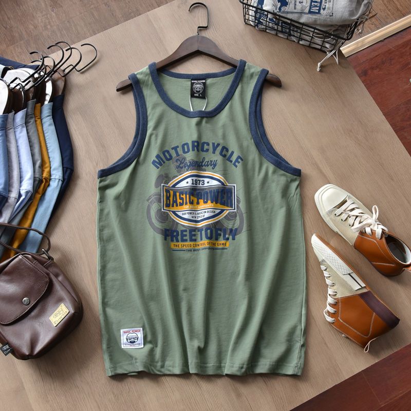 【精品男裝】日係純棉無袖T恤背心男複古印花寬鬆休閒運動籃球背心男外穿潮流jioyh VQB3 | 蝦皮購物