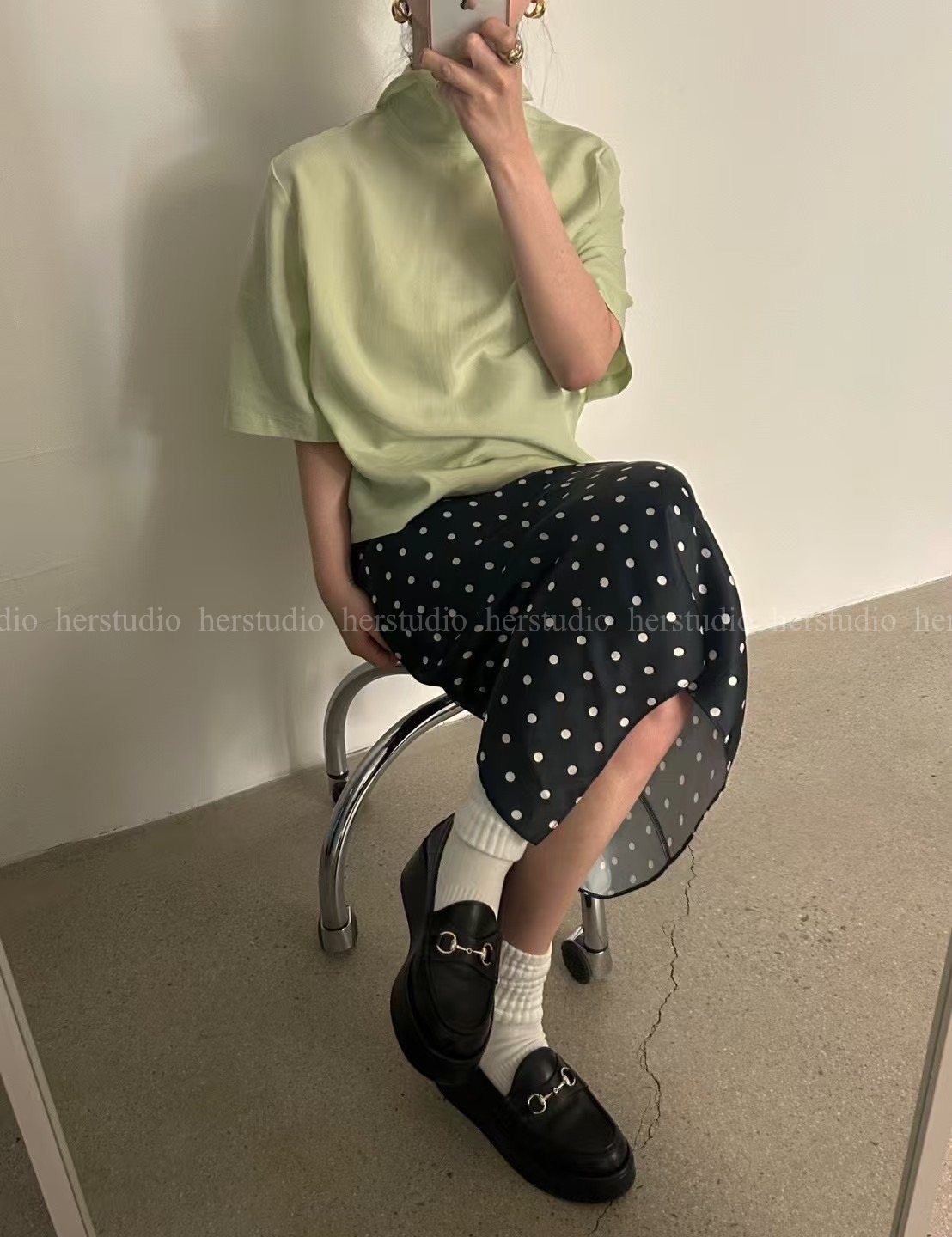 HERStudio韓國代購 高品質絲質波點中長裙(2col) | 蝦皮購物