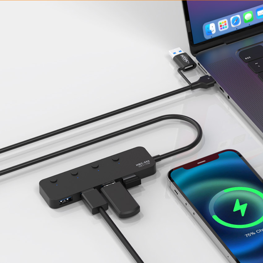 【Intopic】HBC-555 4埠 USB3.1 高速 集線器 USB HUB 四孔獨立開關 擴充 | 蝦皮購物