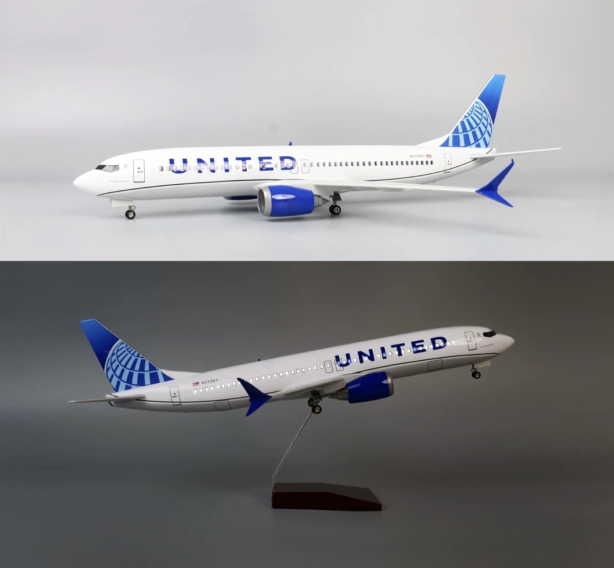 【六四分之一】波音737MAX｜47cm｜機艙LED燈｜UNITED美國聯合航空｜美聯航UA｜1/85比例飛機模型 | 蝦皮購物