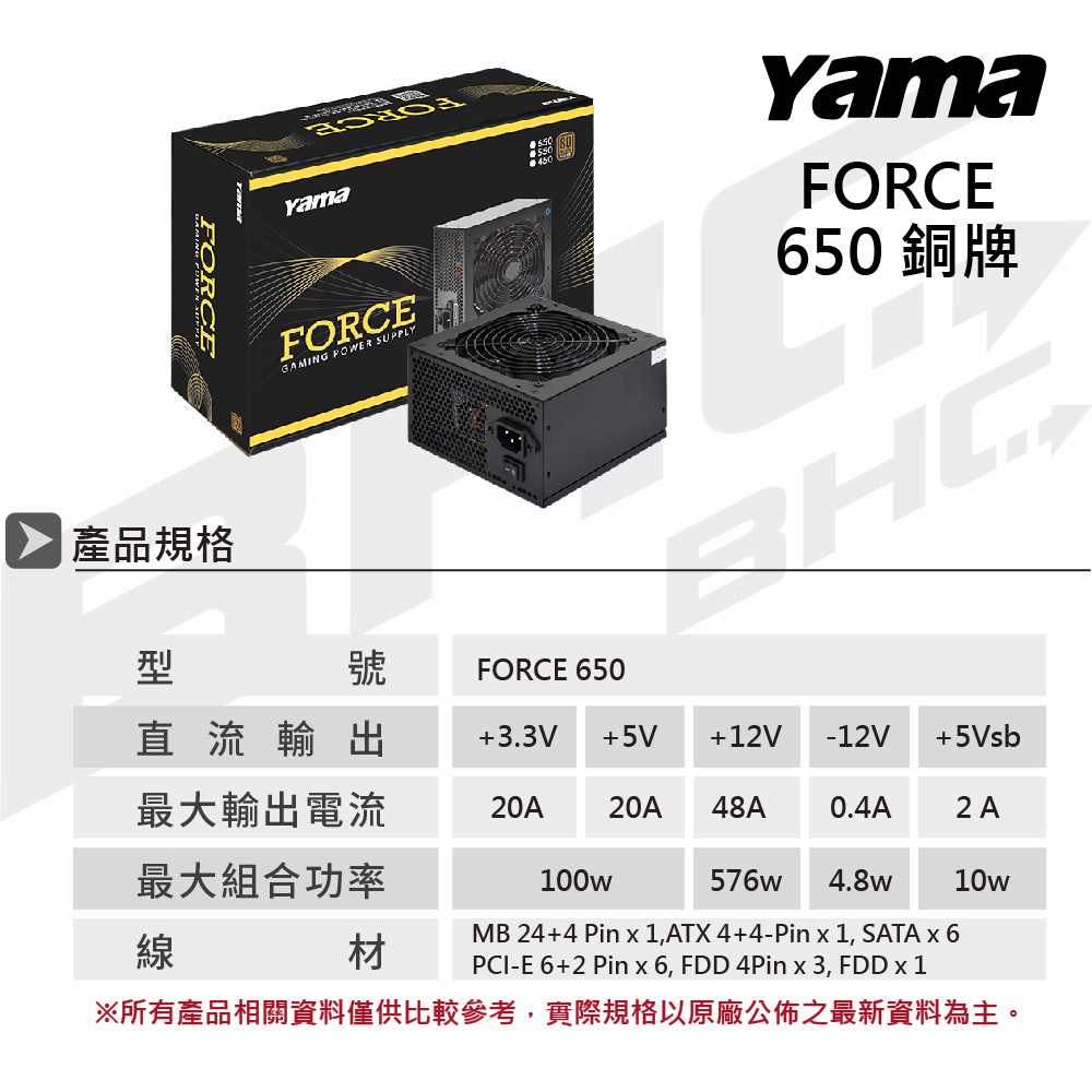 [含稅開發票] 全新 Yama FORCE 650W 銅牌/電源供應器/五年保固/台廠製造/PWOER/650W | 蝦皮購物