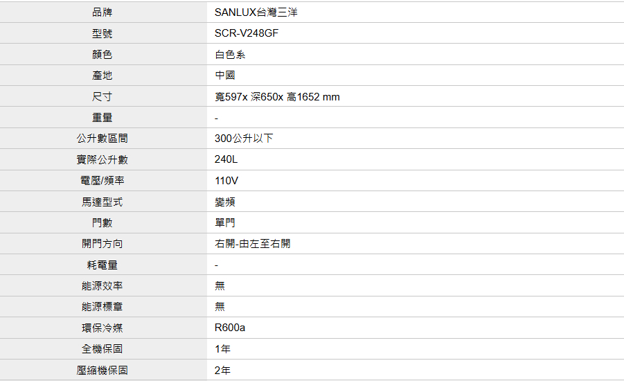 [林董最便宜] SANLUX台灣三洋240公升直立式變頻風扇無霜冷凍櫃 SCR-V248GF | 蝦皮購物