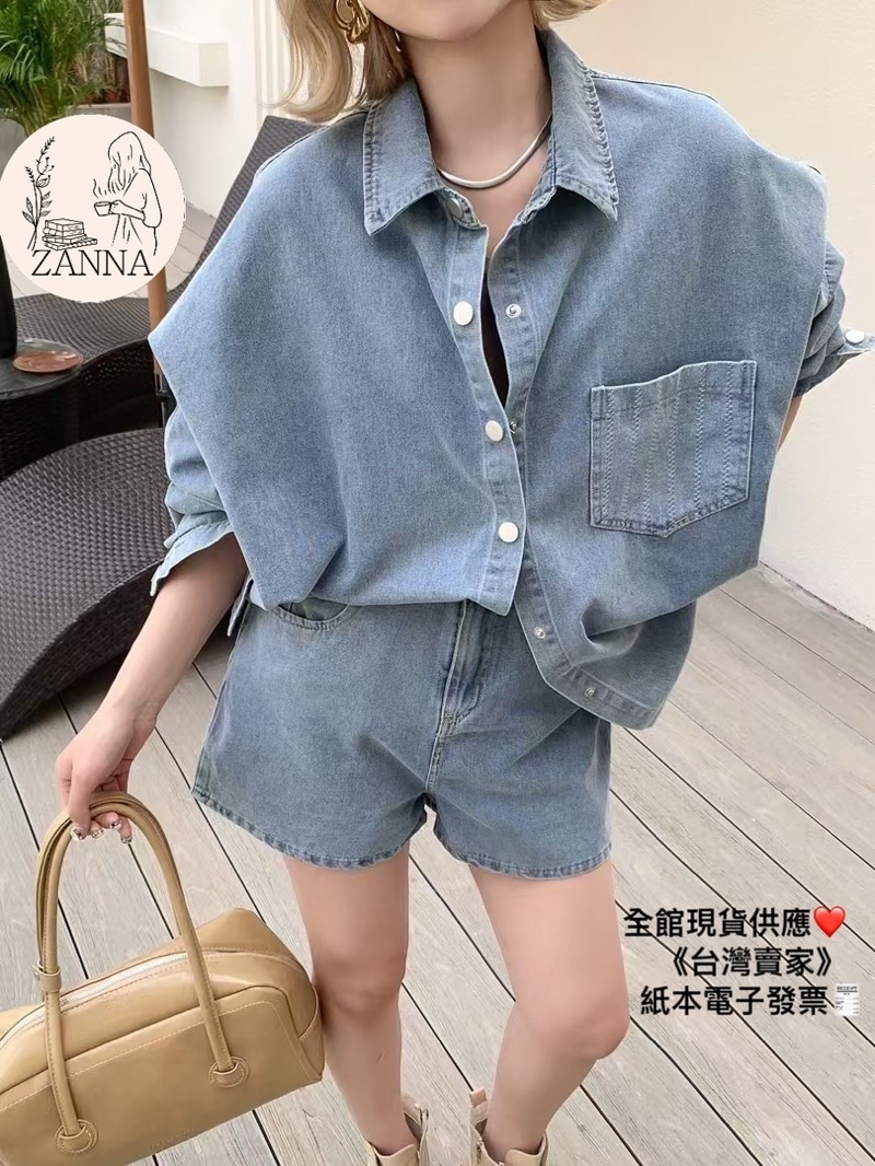《zanna》0946/0826（r)太好看了吧！小香風 口袋牛仔襯衫套裝 女裝 牛仔套裝 長袖 其他套裝 | 蝦皮購物