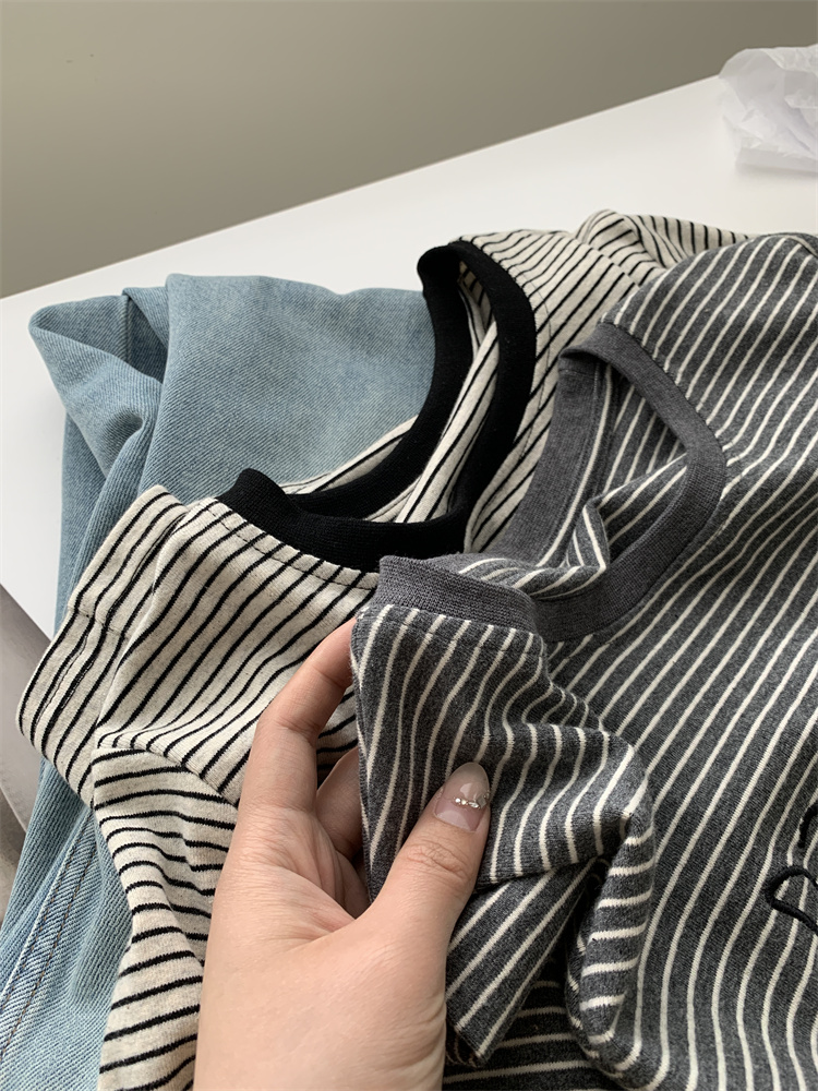 Jomi日韓 春夏韓系可愛刺繡狗狗條紋寬鬆正肩短袖T恤*2色現貨【MA03-LN3928】 | 蝦皮購物