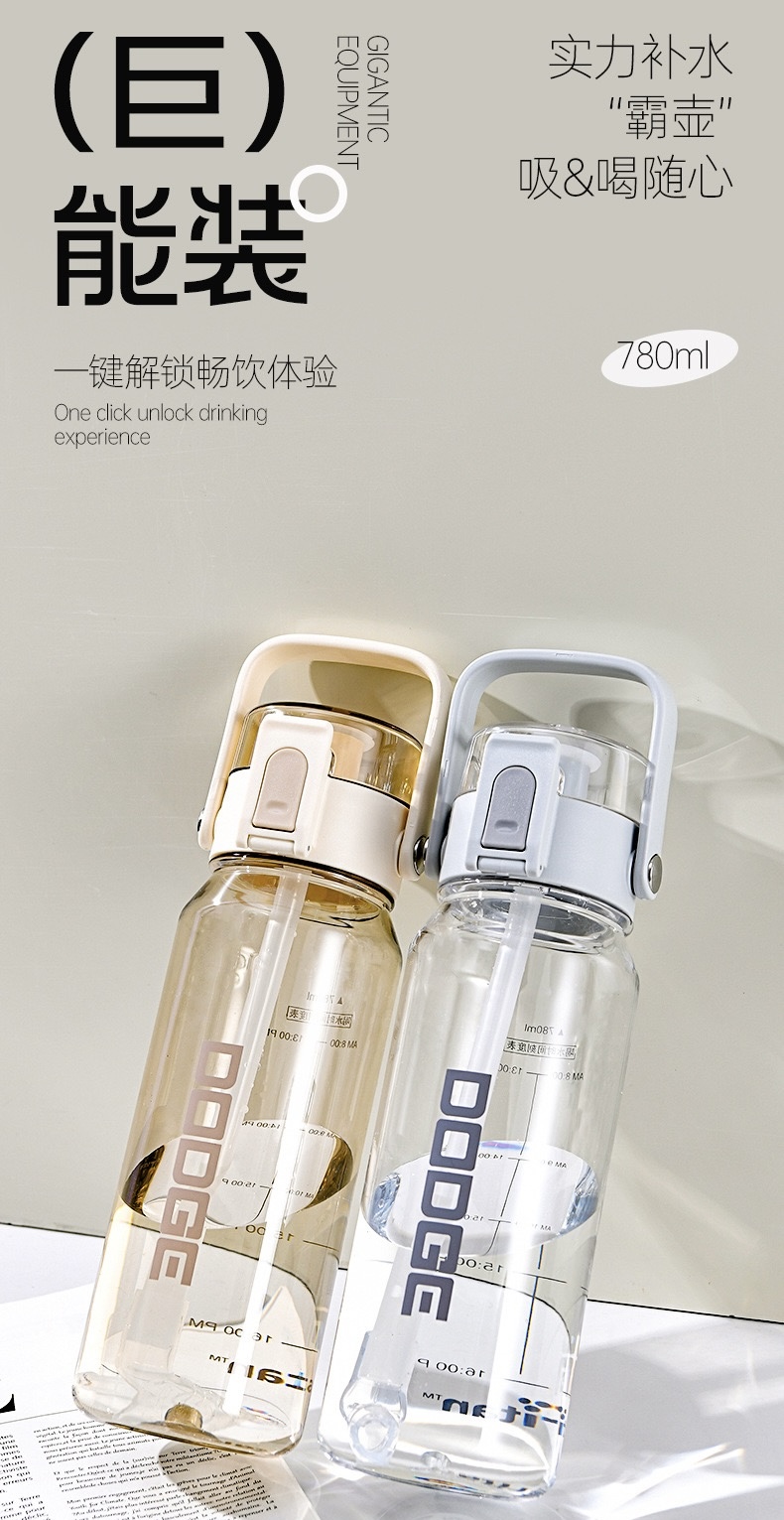 道奇雅致隨手運動杯 TRITAN耐溫手提吸管水壺 780ml安全鎖一鍵彈蓋雙飲式吸管防漏水壺 手提旋轉蓋彩色透明運動水壺 | 蝦皮購物