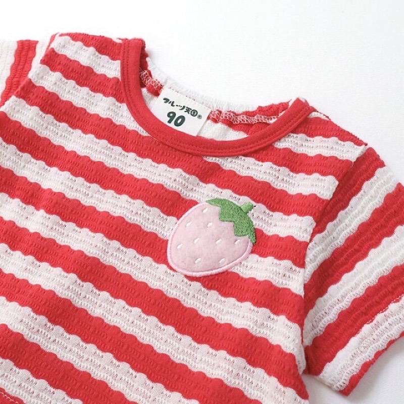 現貨 日本童裝 Zoomic 25年 夏款 條紋拼接水果刺繡上衣 | 蝦皮購物