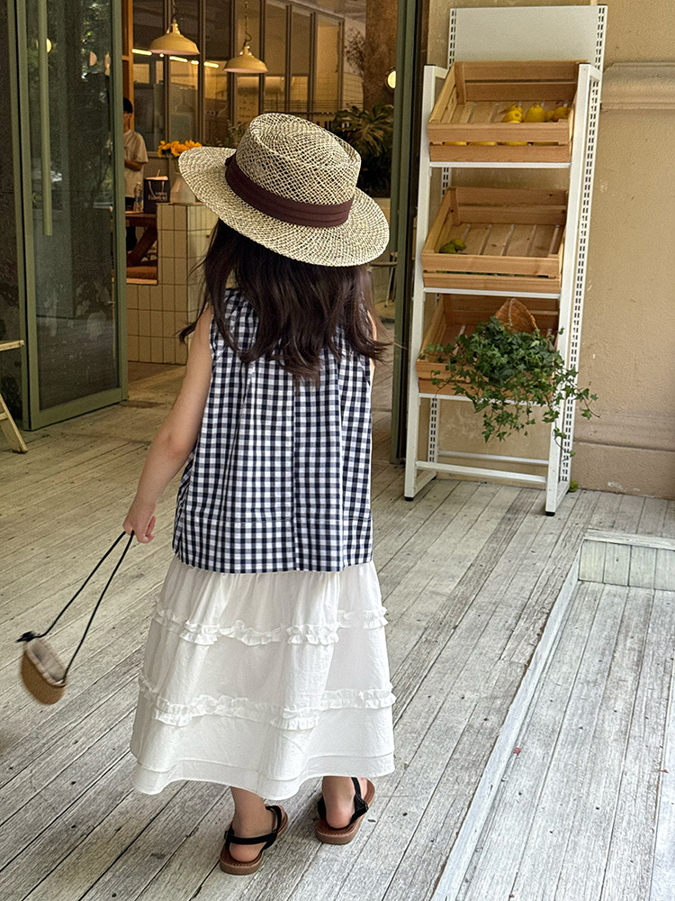 森林系女孩格紋背心無袖上衣 尺寸90cm-170cm 預購 韓版童裝 平價童裝 | 蝦皮購物