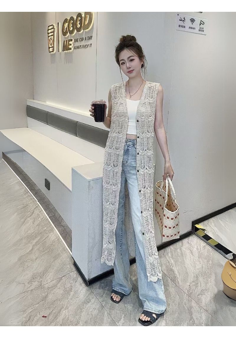 孔雀花長版開衫外套【33243】PAPI女裝批發價春夏新款韓系INS休閒百搭無袖鏤空上衣 罩衫外套 針織外套 薄外套 | 蝦皮購物