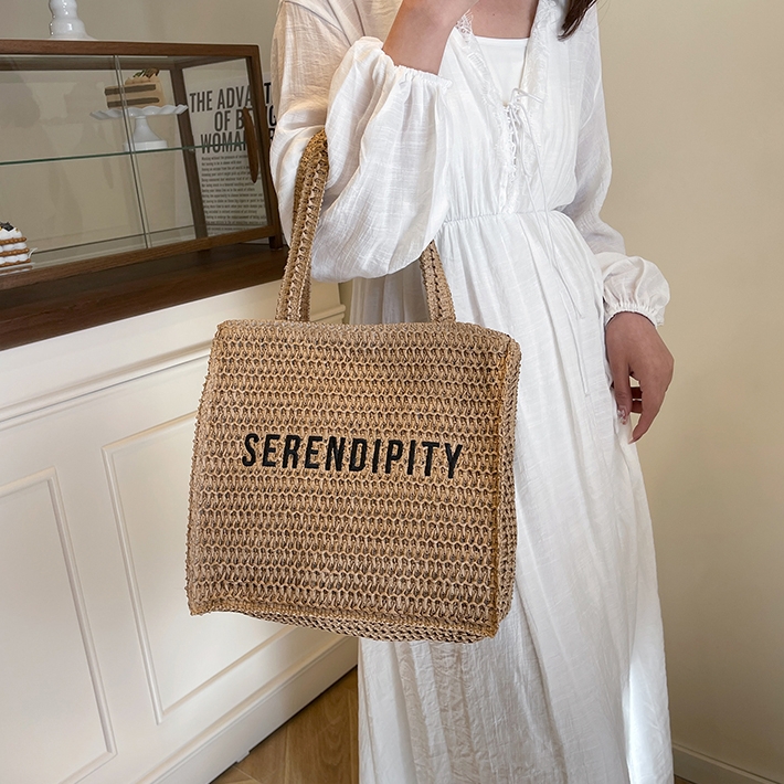 英文字母編織方包【7971】PAPI女裝批發價韓系INS休閒百搭氣質撞色草編包 托特包 單肩包 側背包 腋下包 手提包 | 蝦皮購物