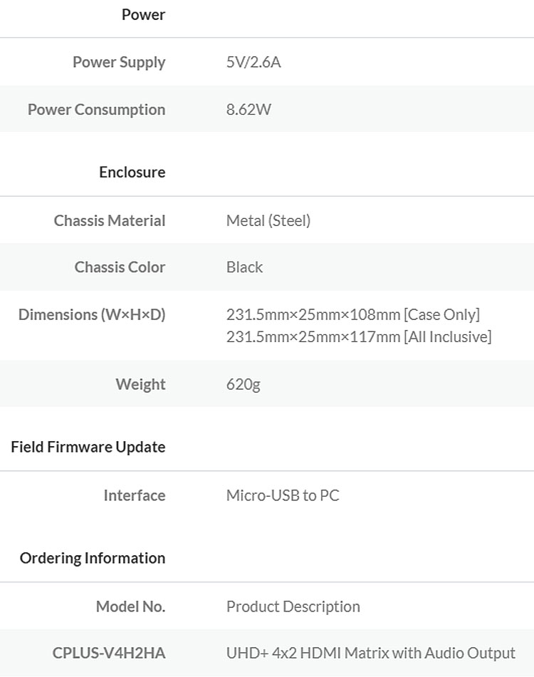 cyp 西柏 真4K HDMI 4進2出矩陣切換器 (CPLUS-V4H2HA) | 蝦皮購物