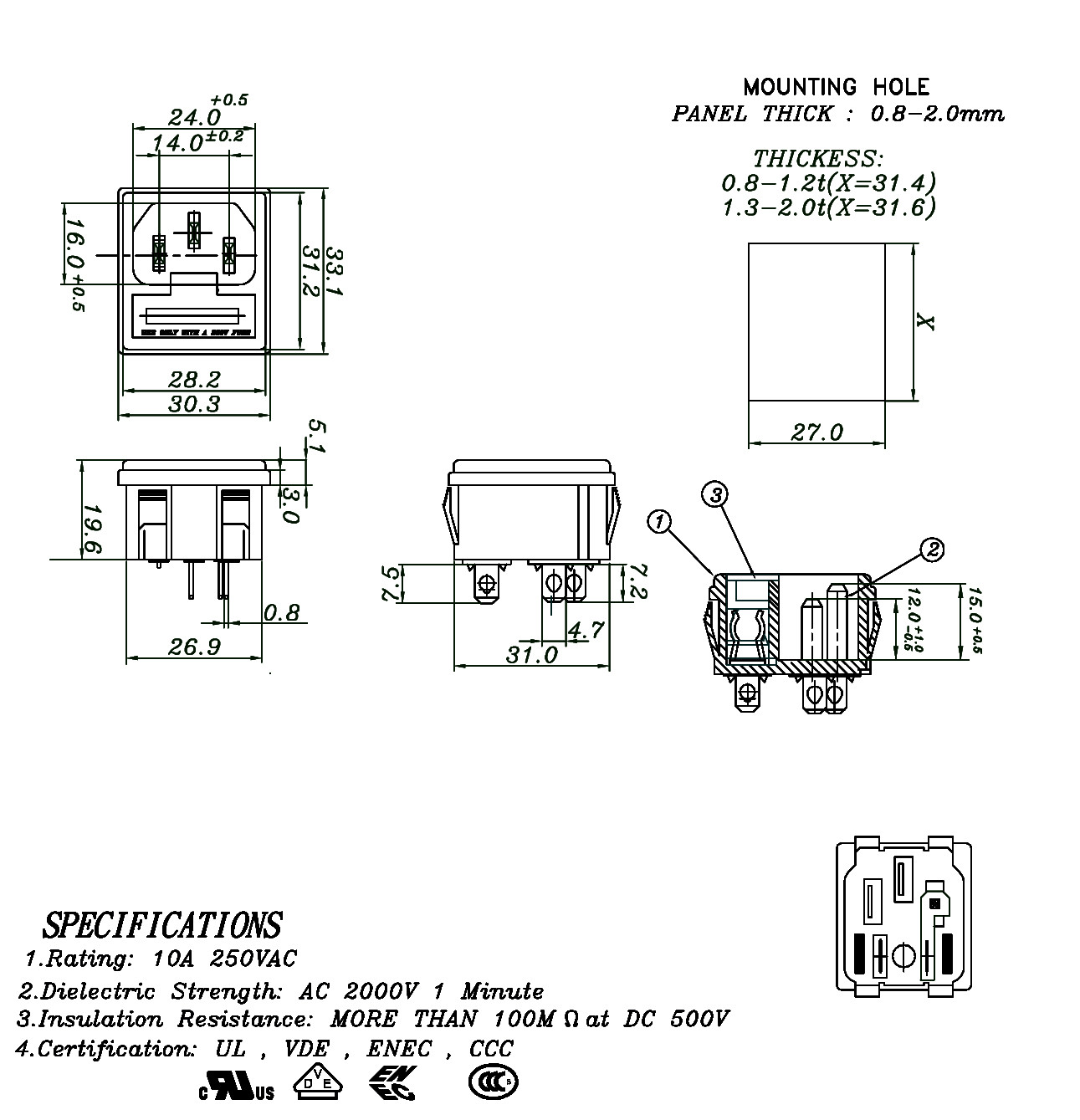 2197 三極插座,二合一插座帶保險絲座JR-101-1FS | 蝦皮購物