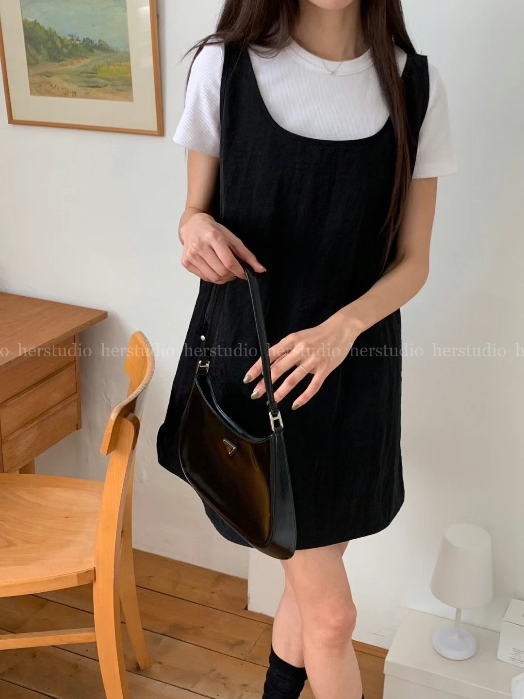 HERStudio韓國代購 輕尼龍銀釦無袖洋裝(2col) | 蝦皮購物