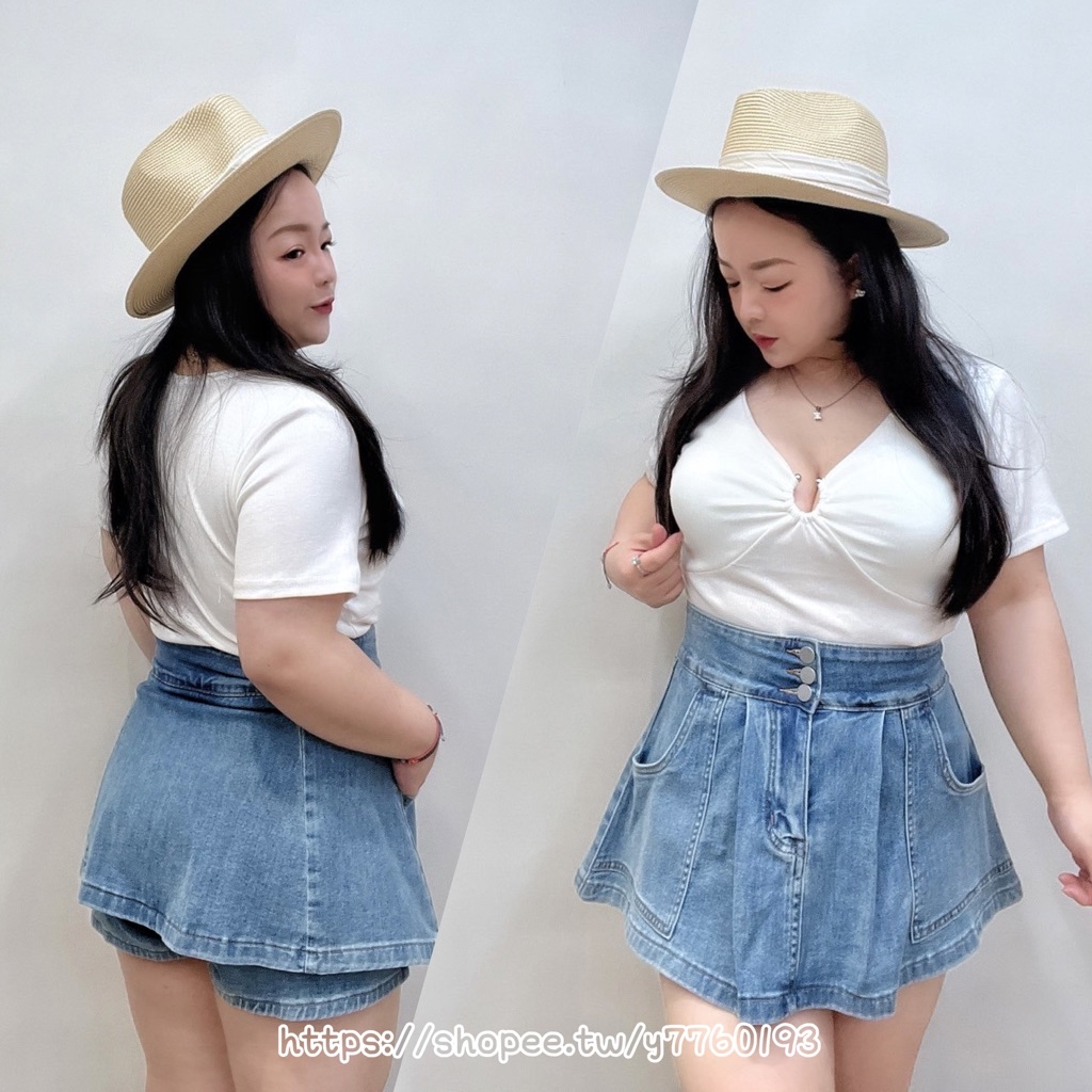 現+預 ️俏麗妹仔㊙️㊙️今夏超實穿牛仔褲裙 / 加大尺碼歐膩層次感牛仔褲裙 / 大尺碼褲裙 三排釦 | 蝦皮購物