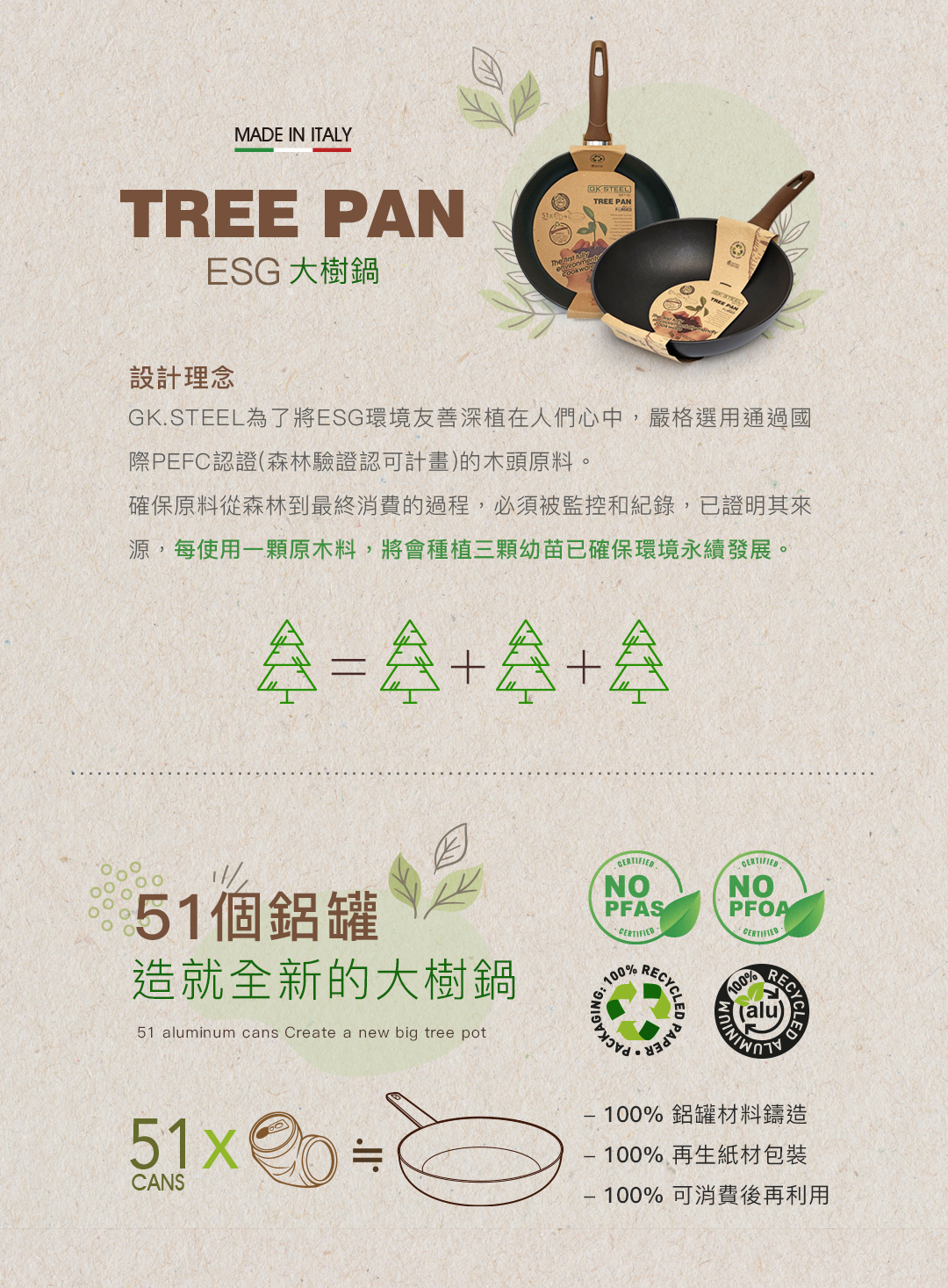 【CUOCO 】純淨自然系列-ESG環保大樹不沾平煎鍋28cm/IH電磁爐適用/義大利製 | 蝦皮購物