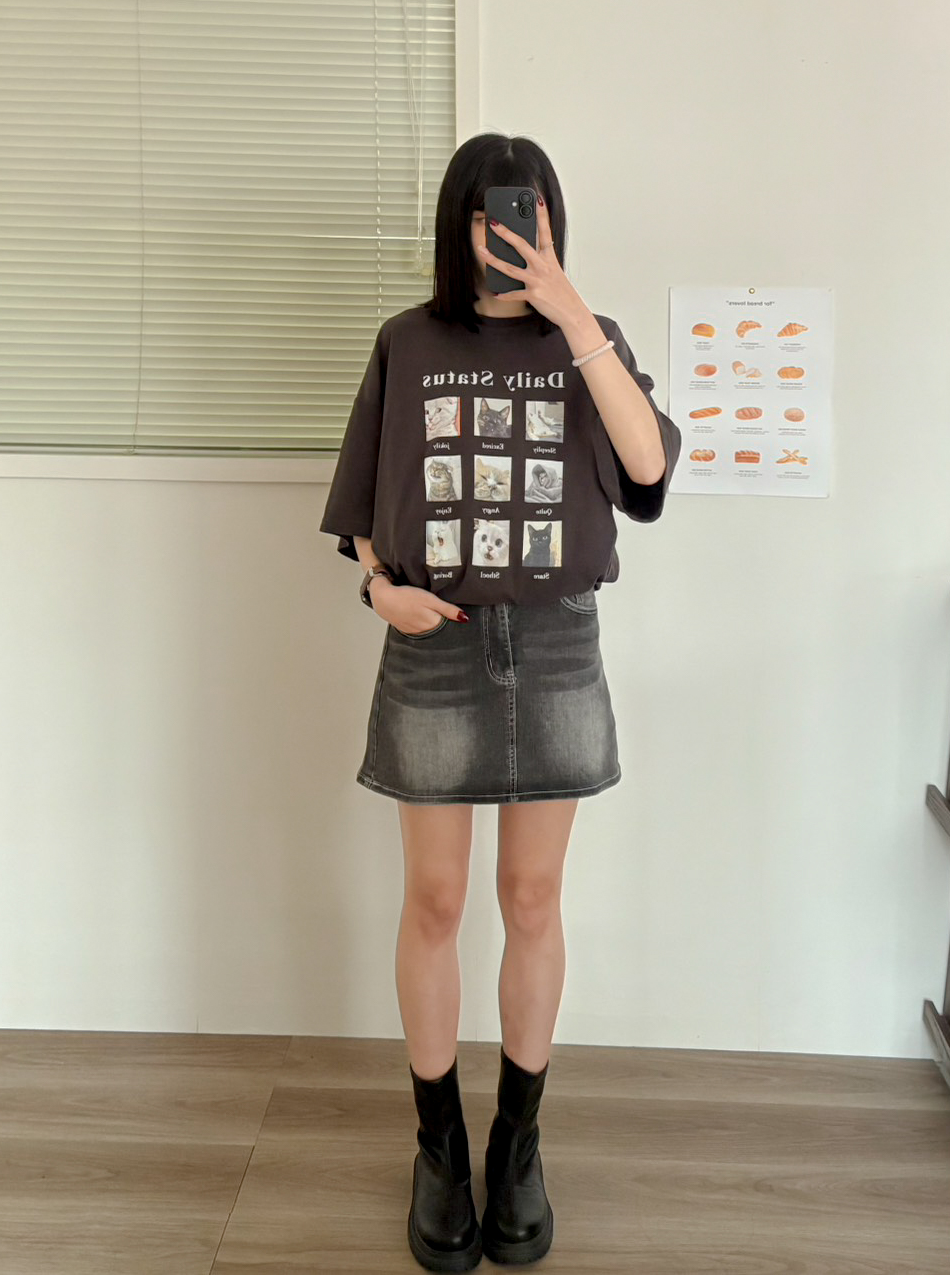 Little SiS. 現貨 ☁️夏🍧 #3125 Daily喵喵(厚磅/薄款)寬鬆大TEE 4colors | 蝦皮購物