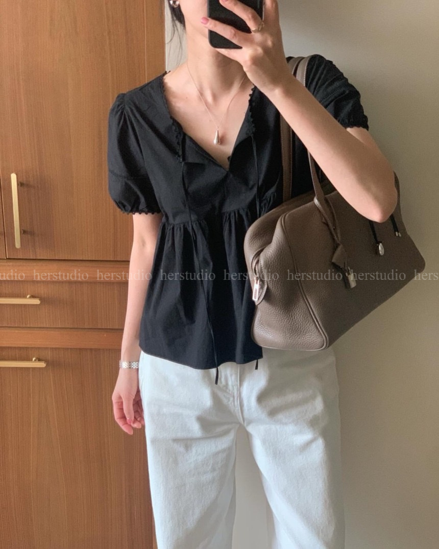 🔥黑 現 HERStudio韓國代購 氣質蕾絲傘擺造型襯衫(2col) | 蝦皮購物