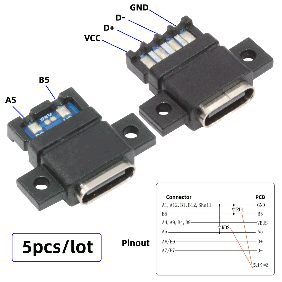CN-023 (一組有5個)DIY OEM Type-C母轉6針PCBA接腳 USB-C螺絲孔安裝型 Type-C母焊接 | 蝦皮購物