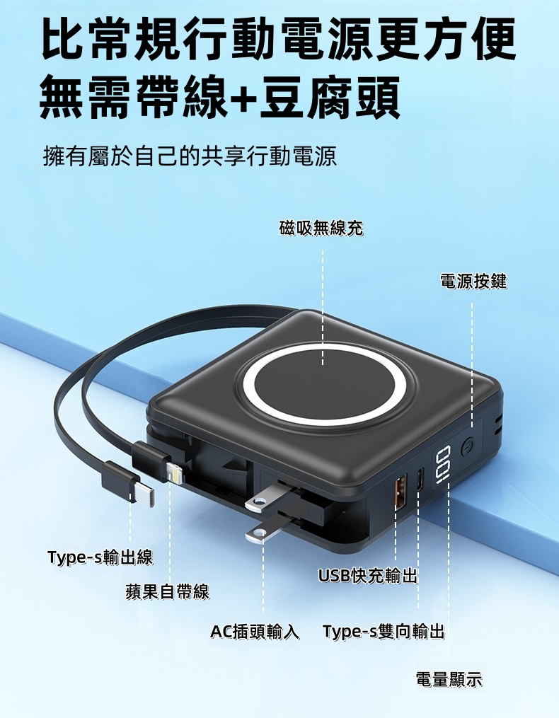 現貨【3C行動電源 100WH】充電器行充電源 30000mAh 行動充電器 66W快充 自帶線行充 磁吸行動電源大容量 | 蝦皮購物