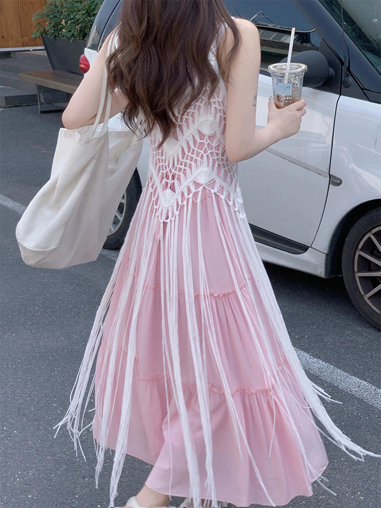 長版手鉤流蘇罩衫【828】PAPI女裝批發價春夏新款韓系INS休閒百搭氣質波西米亞風海邊度假鏤空露肩無袖吊帶針織罩衫 | 蝦皮購物