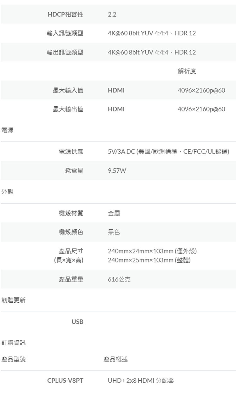 【新北中和】cyp 西柏 - 專業級 真4K 2進8出HDMI矩陣分配器(CPLUS-V8PT) | 蝦皮購物