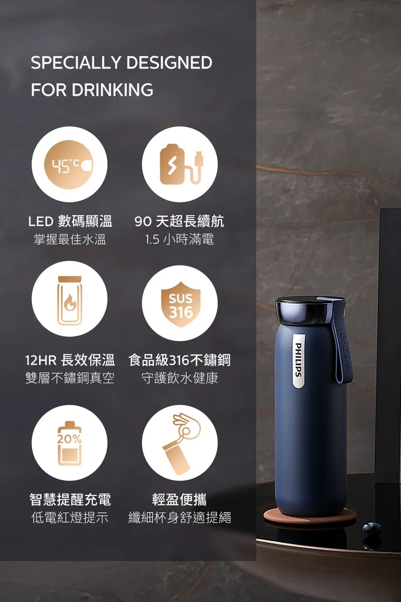 【PHILIPS飛利浦】460ml智能LED顯溫長效保溫瓶 AWP3305 316不鏽鋼 三色可選 | 蝦皮購物