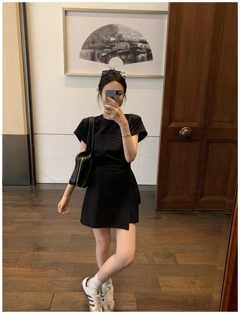 假兩件綁帶短洋裝【1188】PAPI女裝批發價春夏新款韓系INS休閒百搭氣質純欲圓領撞色收腰短袖短版洋裝 連衣裙 連身裙 | 蝦皮購物