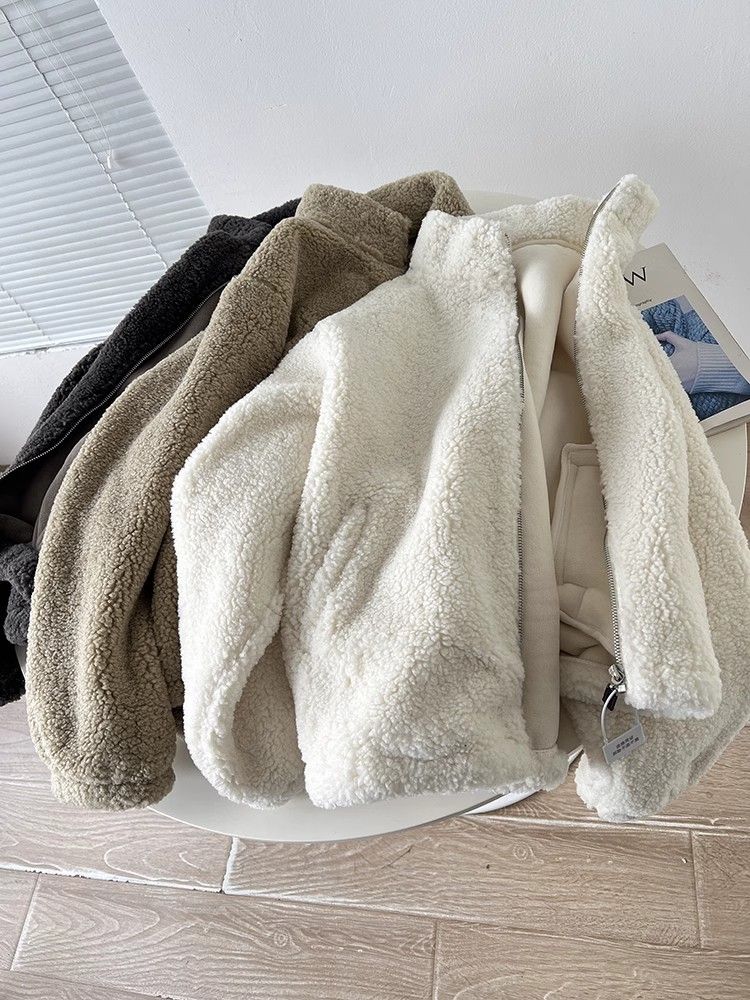 【桃園出貨】【免運】【UMIE有米】實拍官圖 氛圍感立領 毛毛外套 女春秋季小個子 仿羊羔毛 加厚 休閒 拉鏈夾剋 | 蝦皮購物