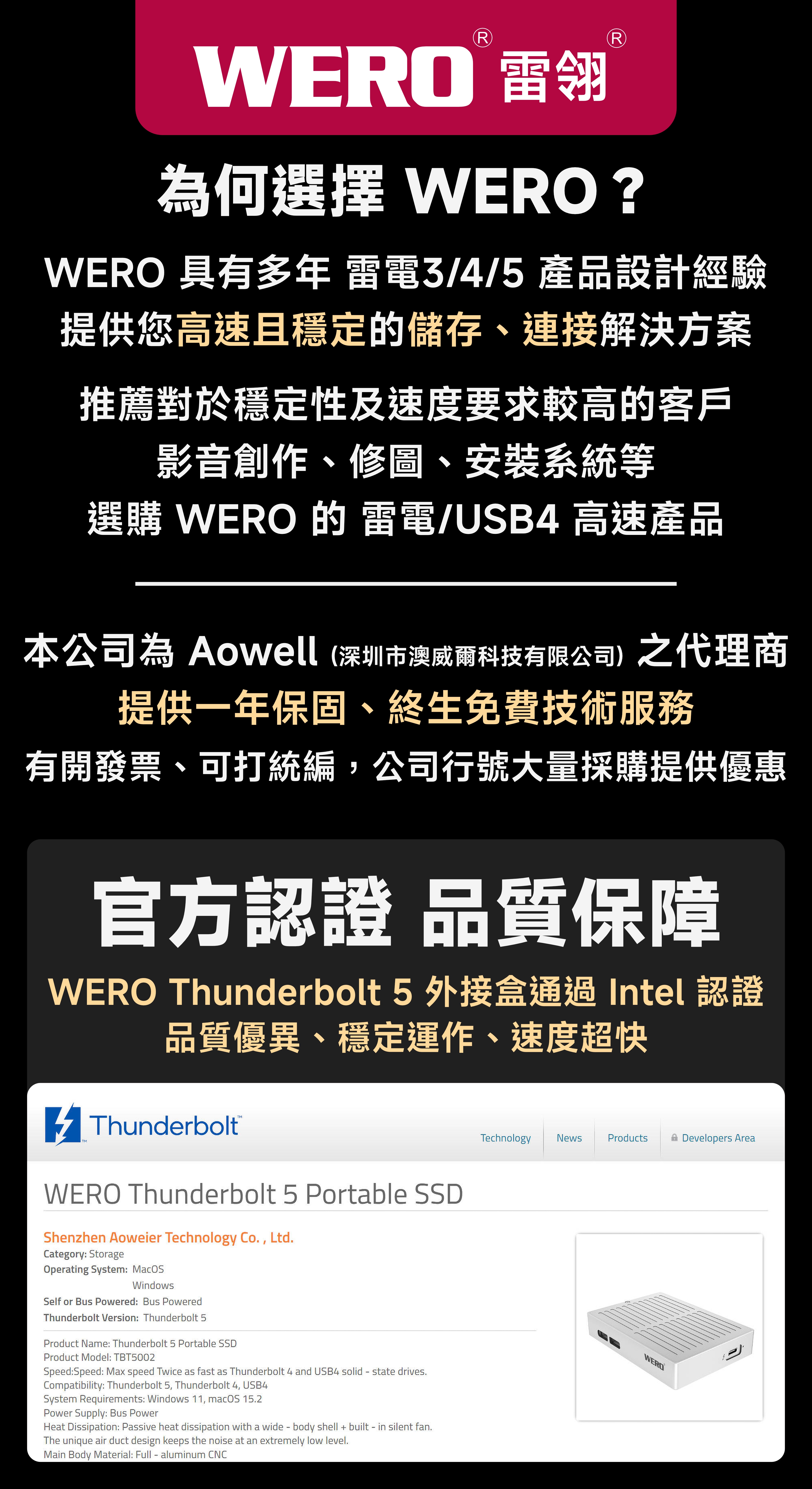 WERO 雷電 5 全模式 SSD 外接盒 Thunderbolt 5 120G 80Gbps 80G 雷電5 USB4 | 蝦皮購物