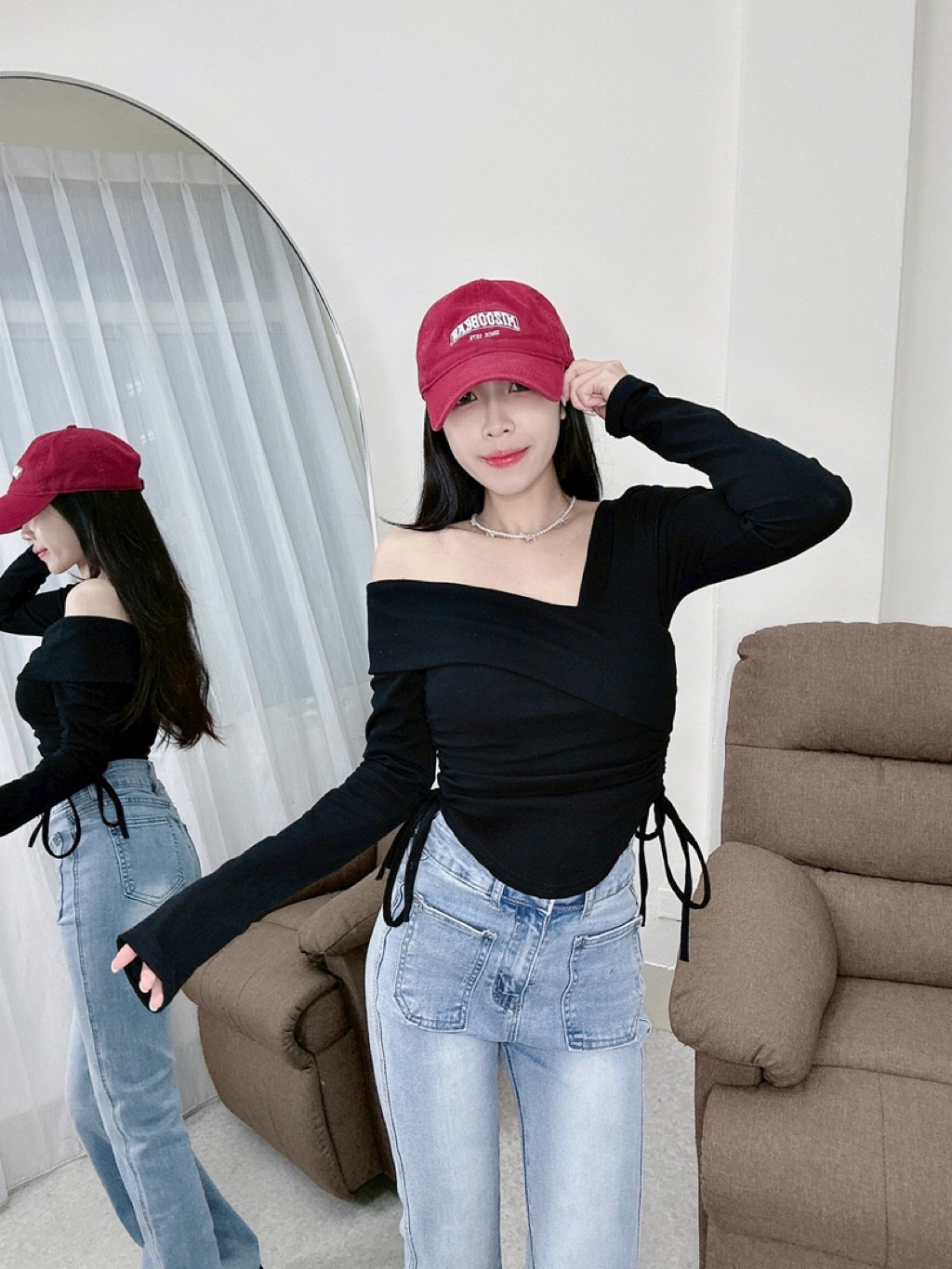 【Y.LLL】｜預購｜斜肩側抽繩罩杯上衣 #2812 | 蝦皮購物