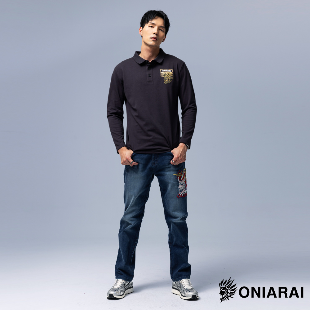 BLUE WAY 鬼洗 ONIARAI - 男款 潮流街頭鬼頭長袖POLO衫(深灰) | 蝦皮購物