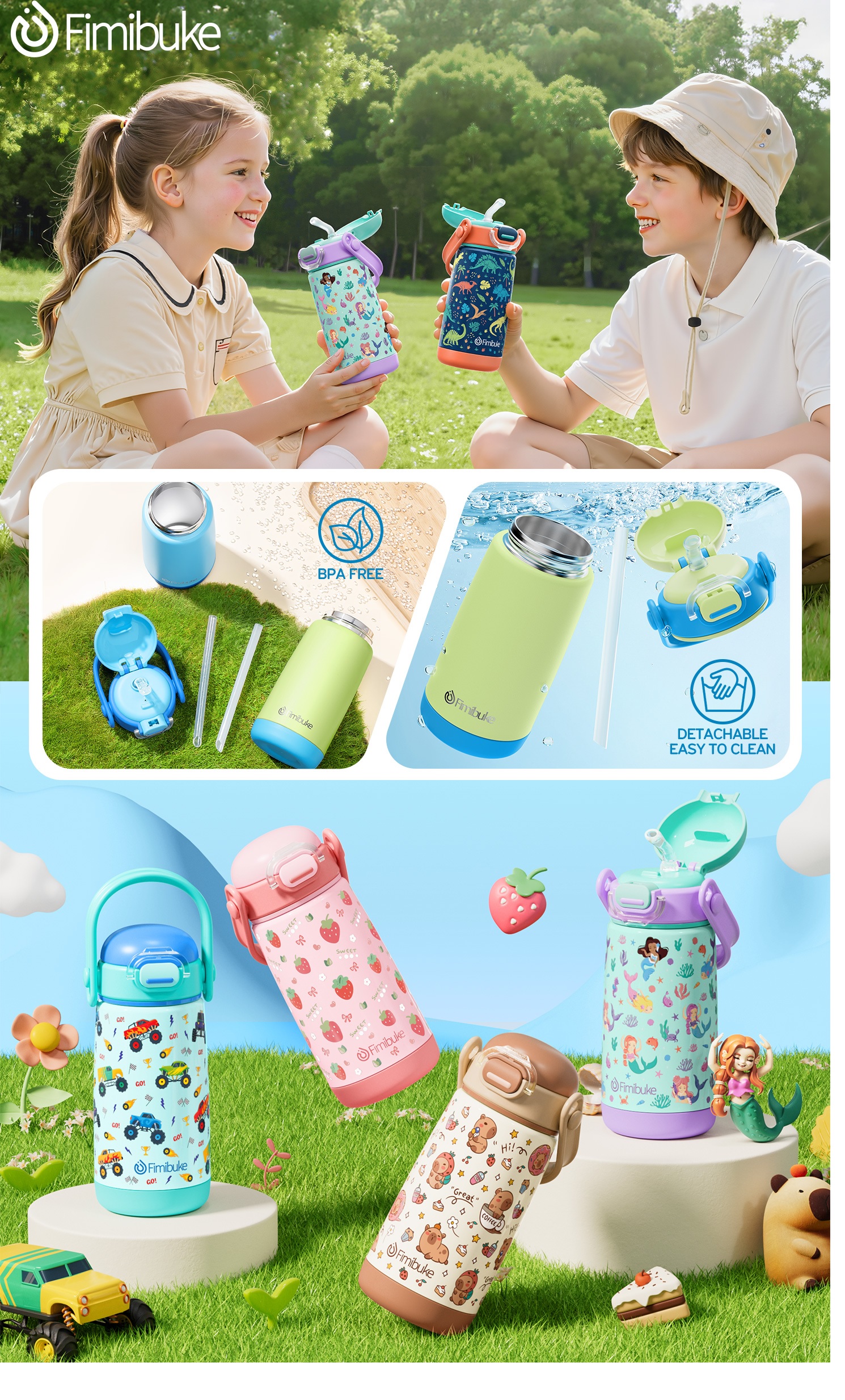 *啵比小舖*美國 Fimibuke Cups 14oz 不銹鋼保溫兒童水瓶 | 蝦皮購物