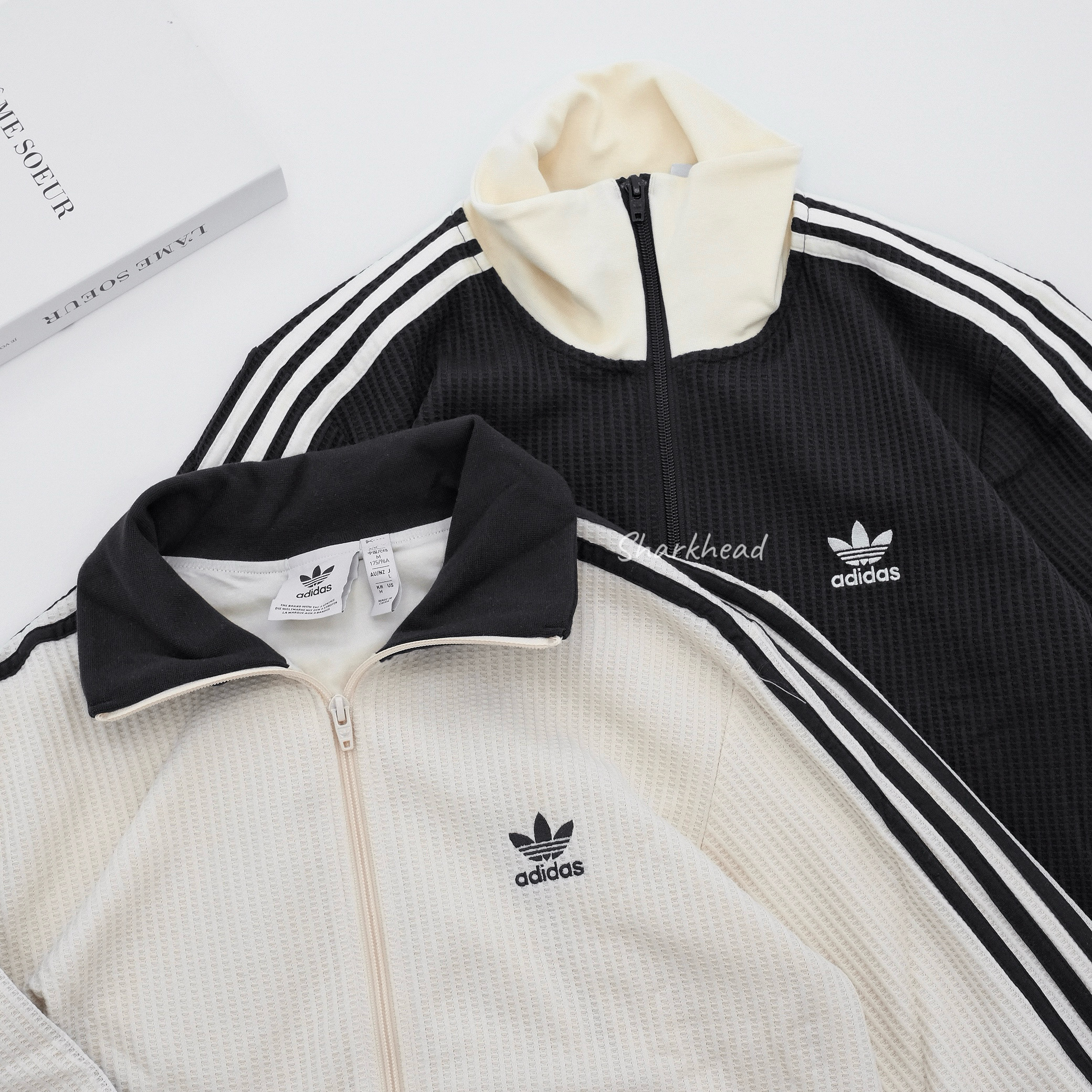 【Sharkhead】現貨 Adidas Originals 外套 黑色 奶油 米白 立領 華夫格 針織 JW0110 | 蝦皮購物