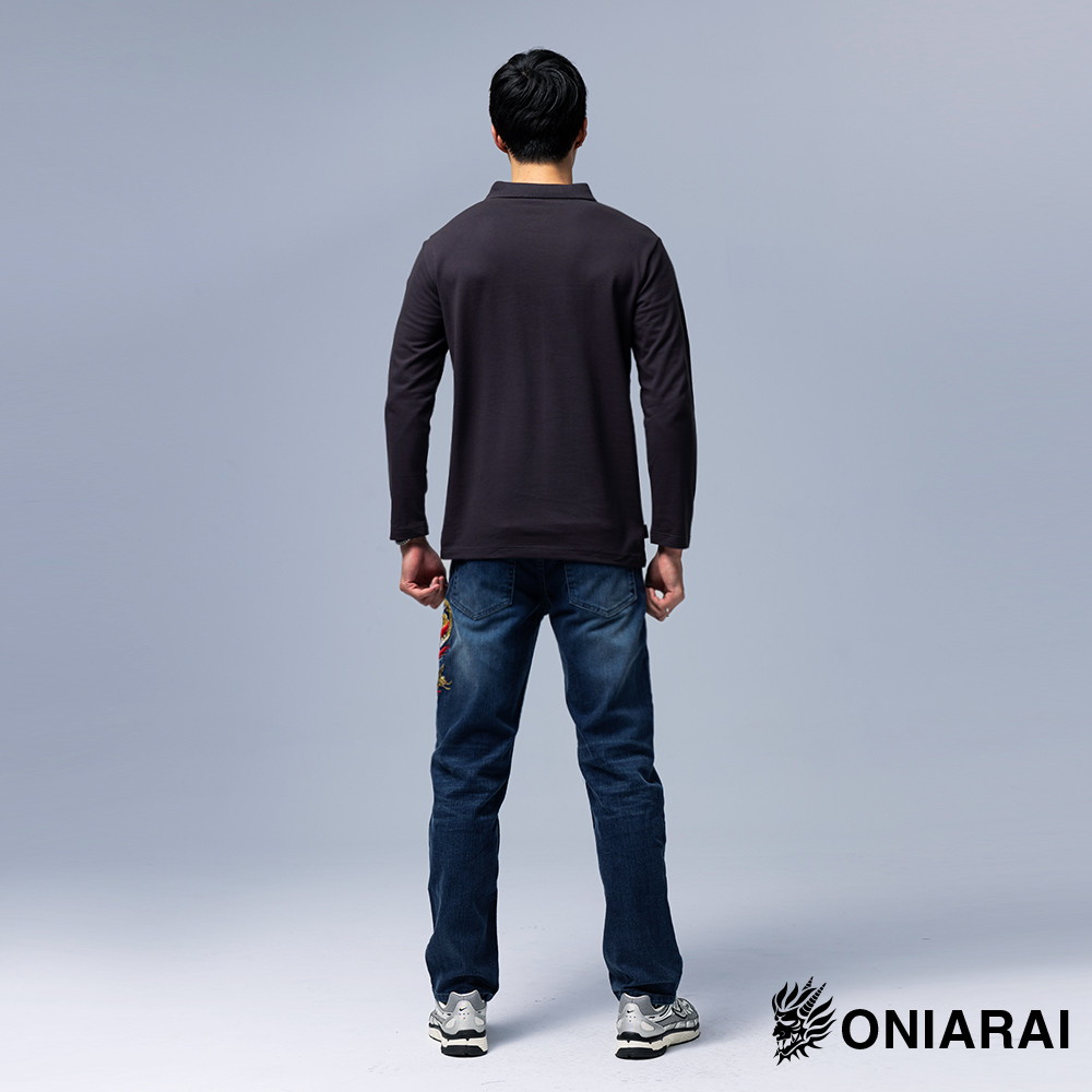 BLUE WAY 鬼洗 ONIARAI - 男款 潮流街頭鬼頭長袖POLO衫(深灰) | 蝦皮購物