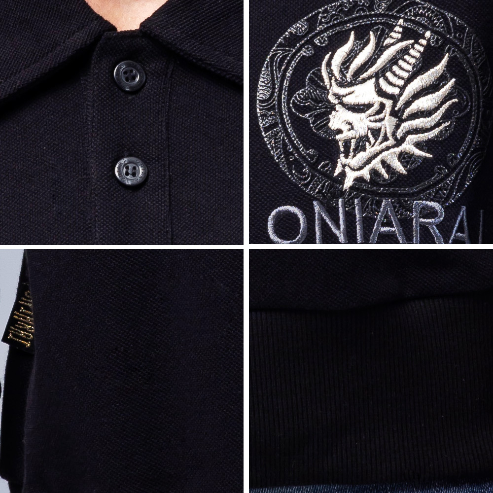 BLUE WAY 鬼洗 ONIARAI - 男款 潮流街頭鬼頭LOGO落肩長袖POLO衫(黑) | 蝦皮購物