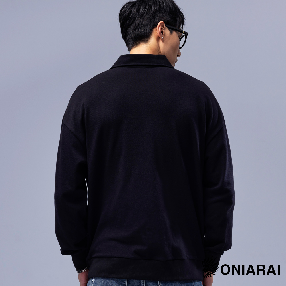BLUE WAY 鬼洗 ONIARAI - 男款 潮流街頭鬼頭LOGO落肩長袖POLO衫(黑) | 蝦皮購物