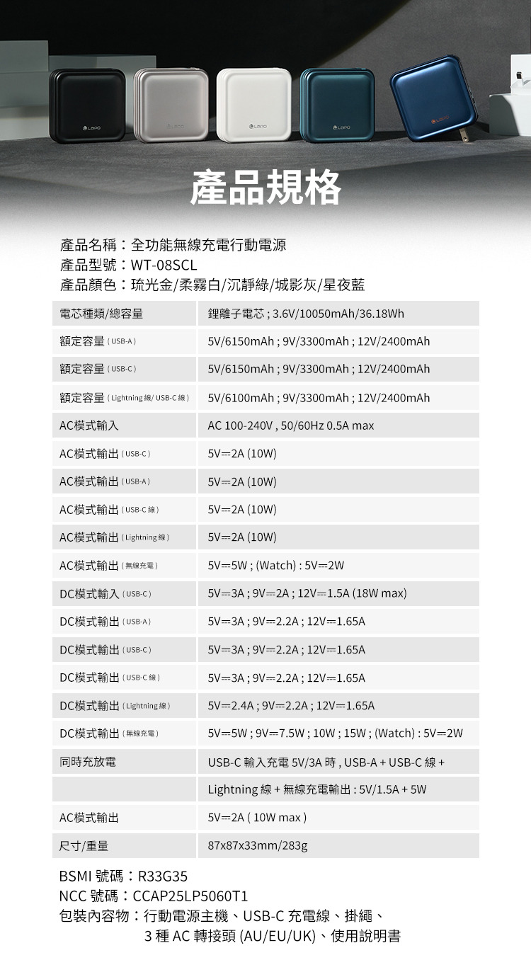 3.5代 松下電芯 LaPO 第三代 超進化八合一 10000mAh 無線快充行動電源 WT-08 多功能行動電源 | 蝦皮購物