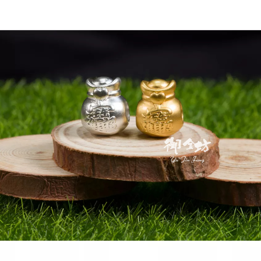 【御金坊手作材料】S999國際純銀 3D硬銀 招財進寶福袋 福袋 福袋隔珠 錢袋隔珠 路路通 錢袋 DIY材料 | 蝦皮購物