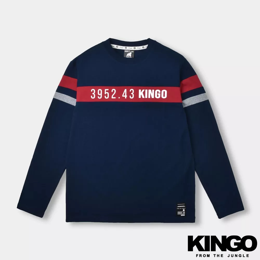 KINGO男款｜條紋配色圓領T恤深藍 221104｜官方直營 | 蝦皮購物